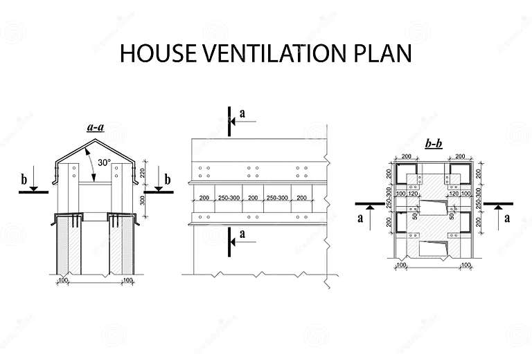House Ventilation Plan, Detailed Architectural Technical Drawing Stock ...