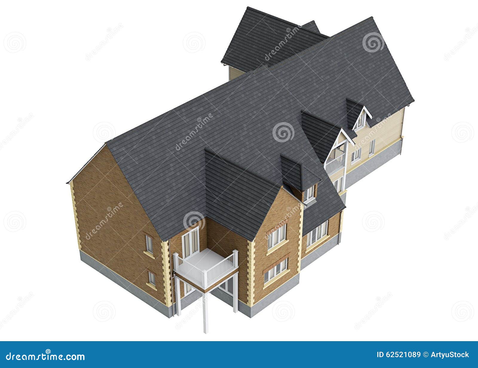 House Villa with Tile Roof, Top View Stock Illustration - Illustration ...