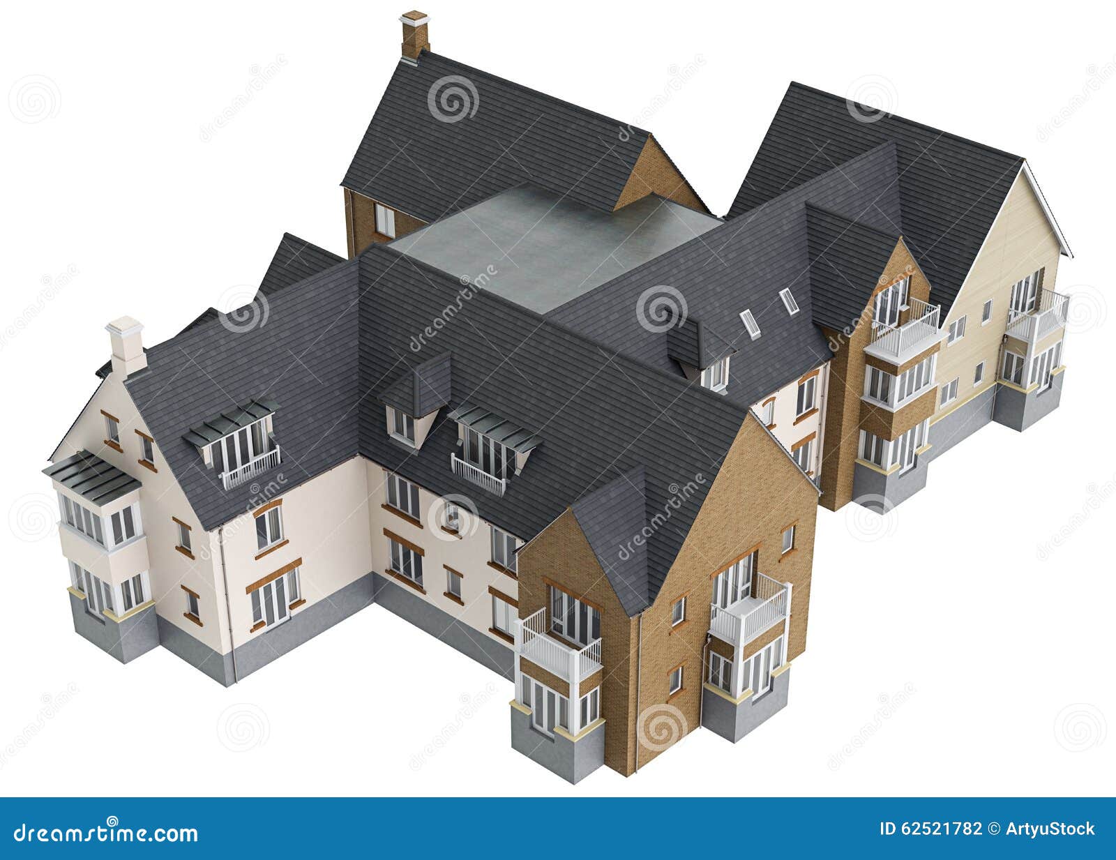 House Villa with Tile Roof, Top View Stock Illustration - Illustration ...