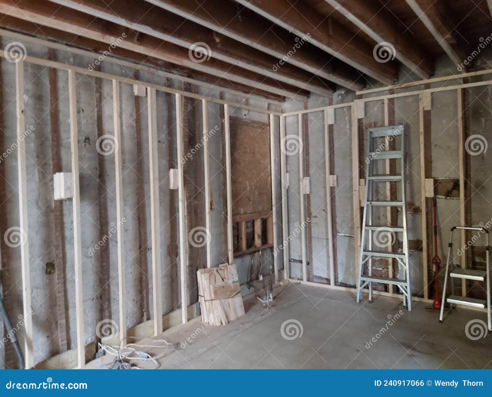 House Wall Framing Lumber Ladder Stock Photo - Image of flooring ...