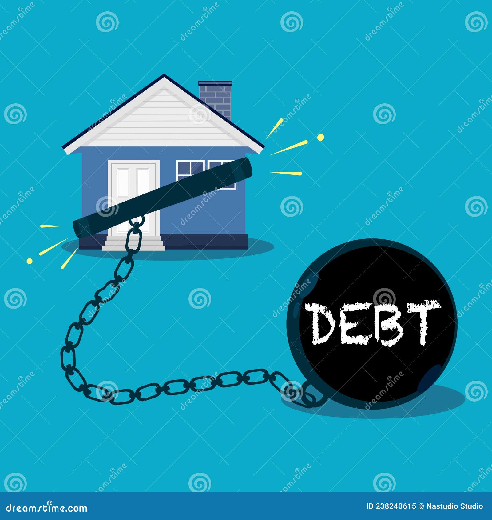 The House Was Chained. Real Estate or House Debt Concept. Vector Eps ...