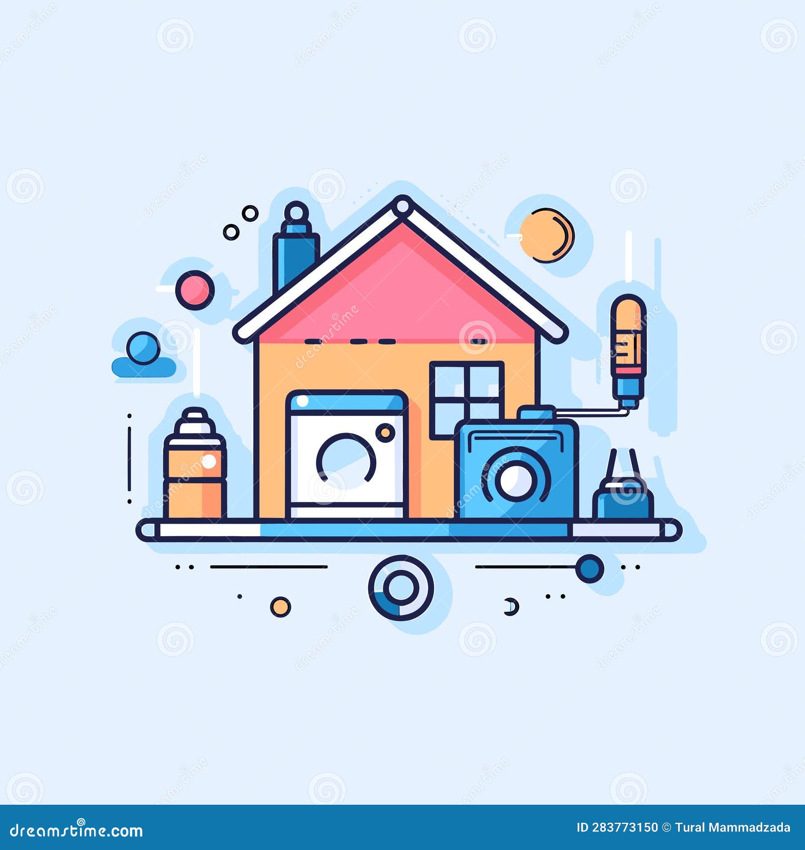 Vector of a House with a Washing Machine in Front of it Stock Vector ...