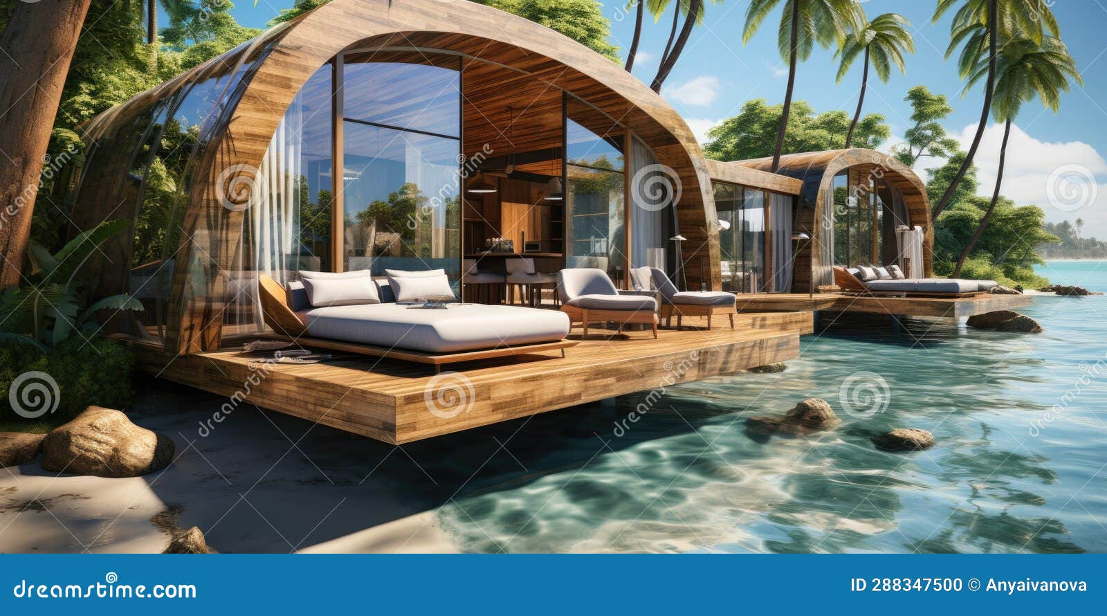 A House on the Water Surrounded by Palm Trees. Stock Photo - Image of ...