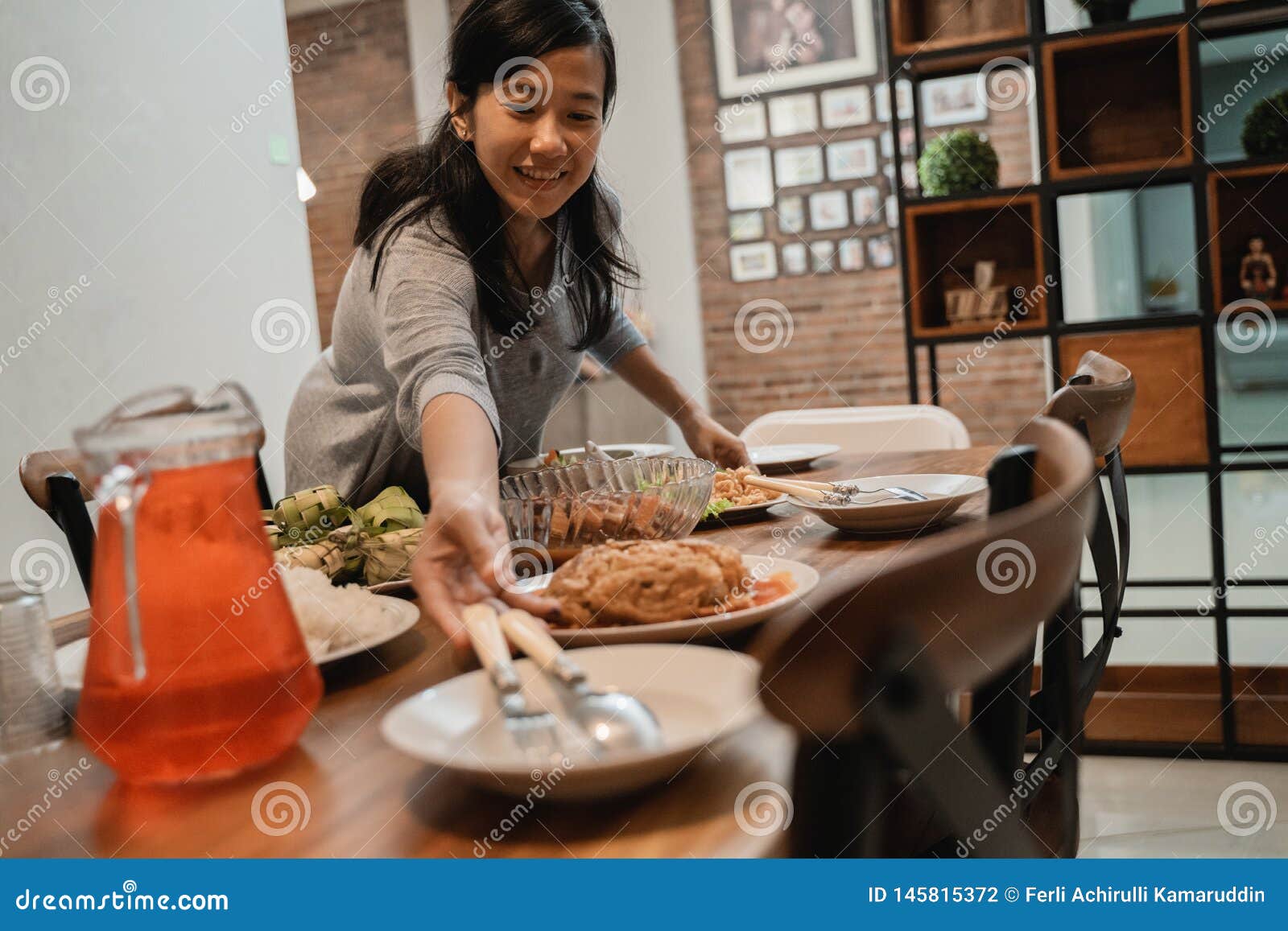House Wife Preparing Table for Dinner Stock Photo - Image of female ...