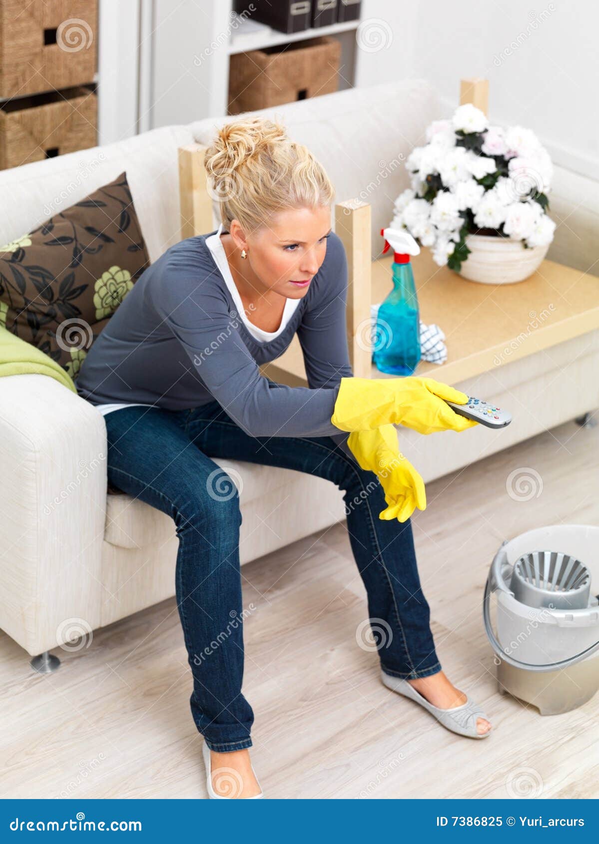 House Wife Taking a Break from Cleaning Stock Image - Image of house ...