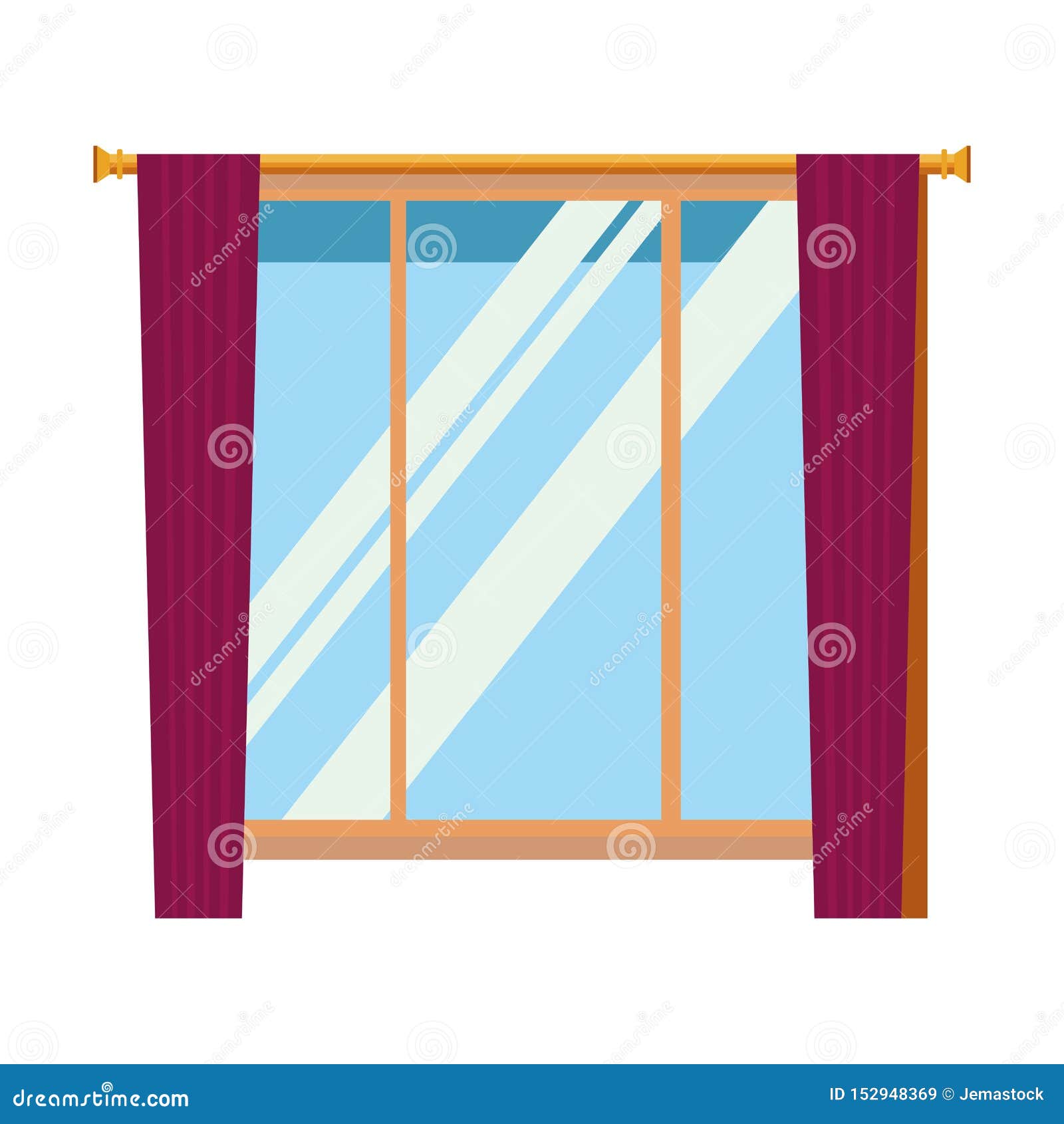 House Window with Curtains Cartoon Stock Vector - Illustration of ...