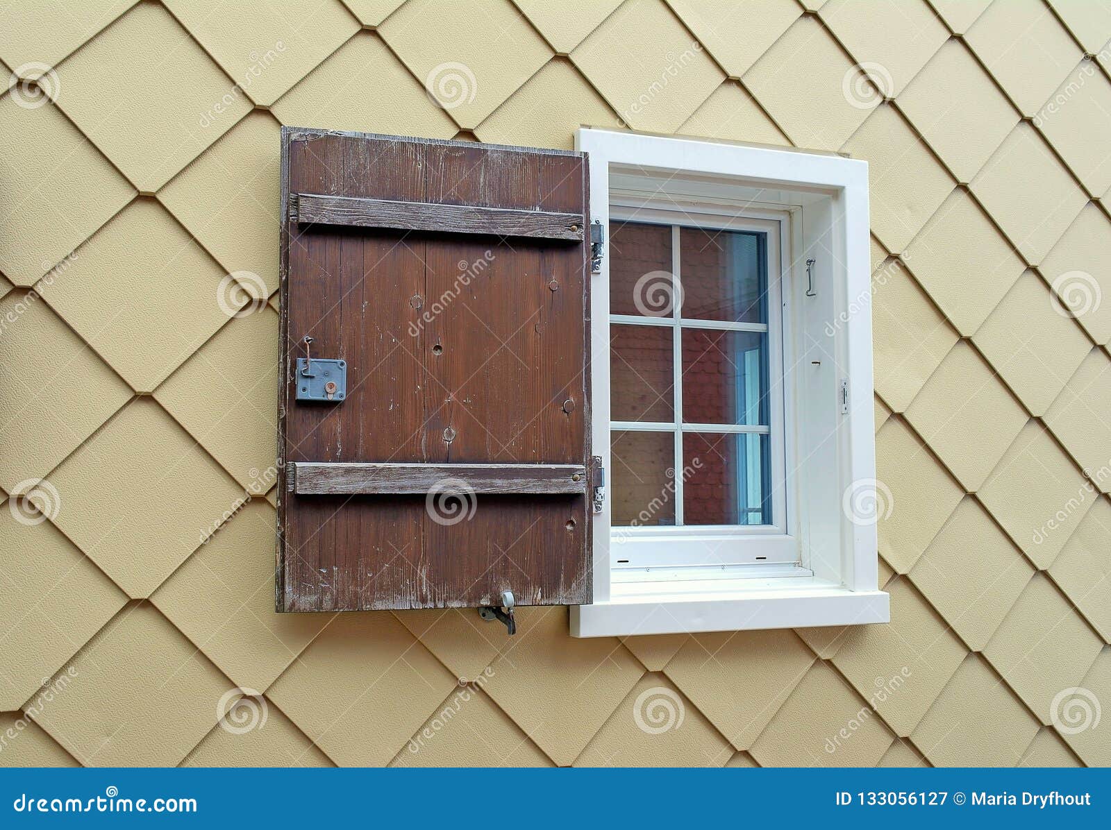 Single Window with Rustic Shutter Stock Image - Image of windowpane ...