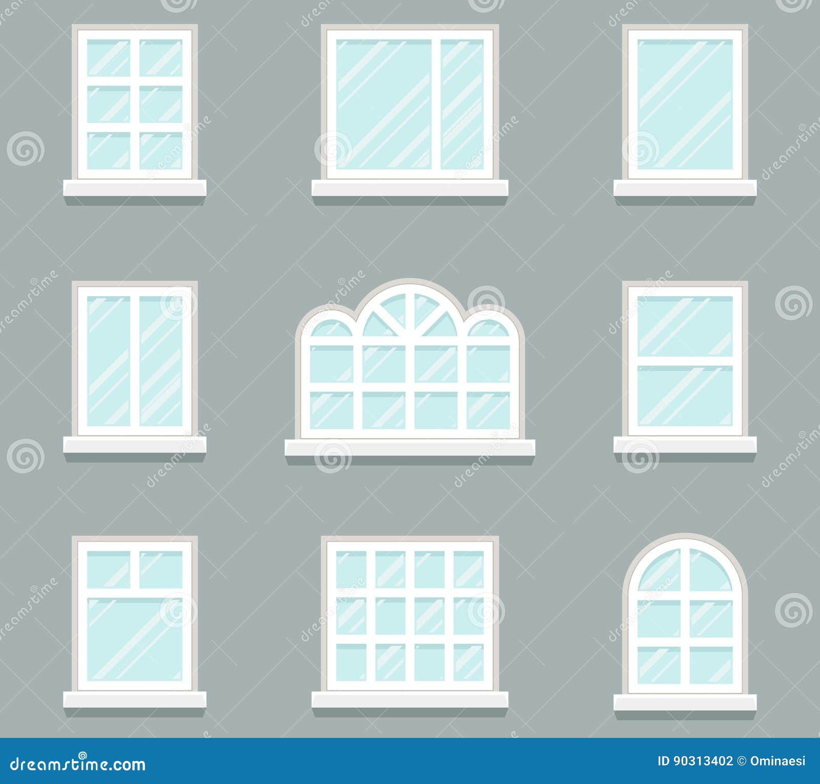 House Windows Building Glass Icons Set Flat Design Template Vector ...