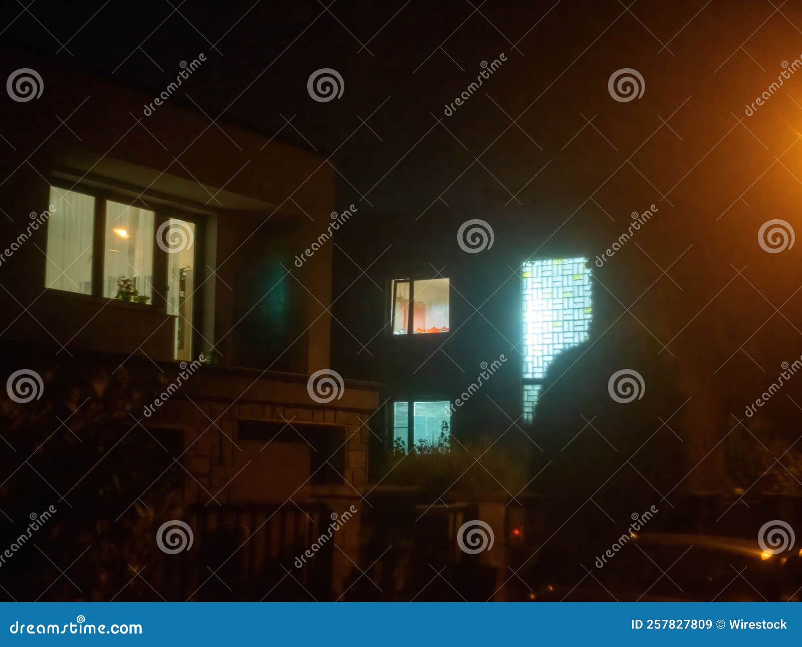 House Windows at Night. View from the Street Stock Image - Image of ...