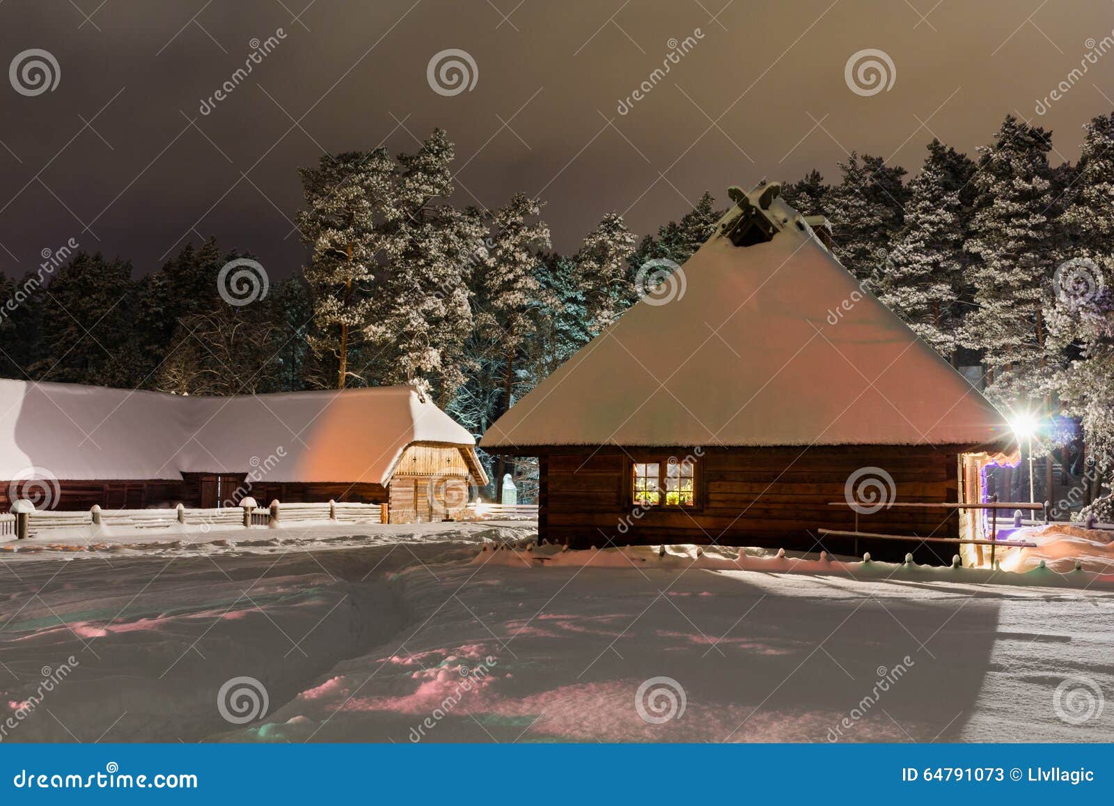 House in the winter night stock image. Image of cabin - 64791073