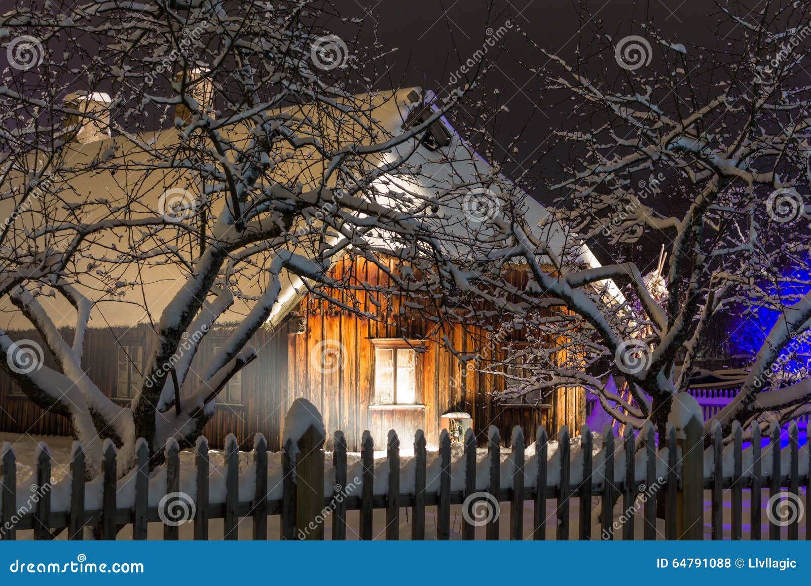 House in the winter night stock photo. Image of frozen - 64791088