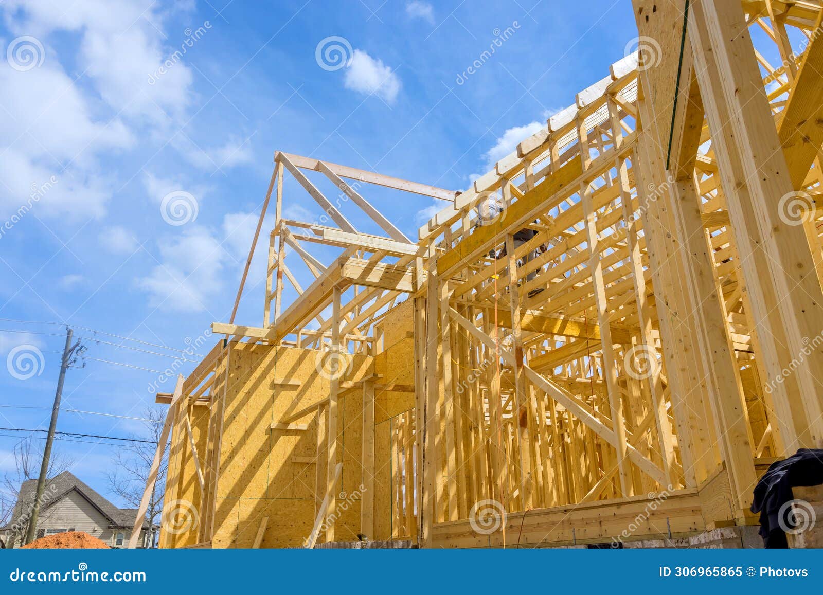 House with Wooden Framework Frame is Being Constructed with Support ...