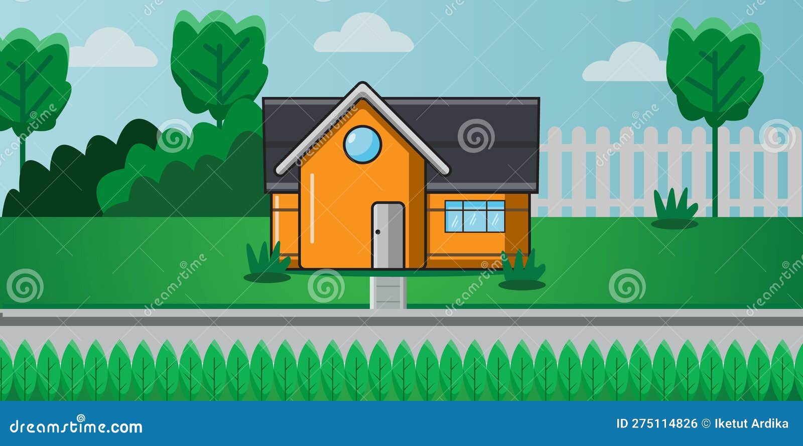 House with yard stock vector. Illustration of drawing - 275114826