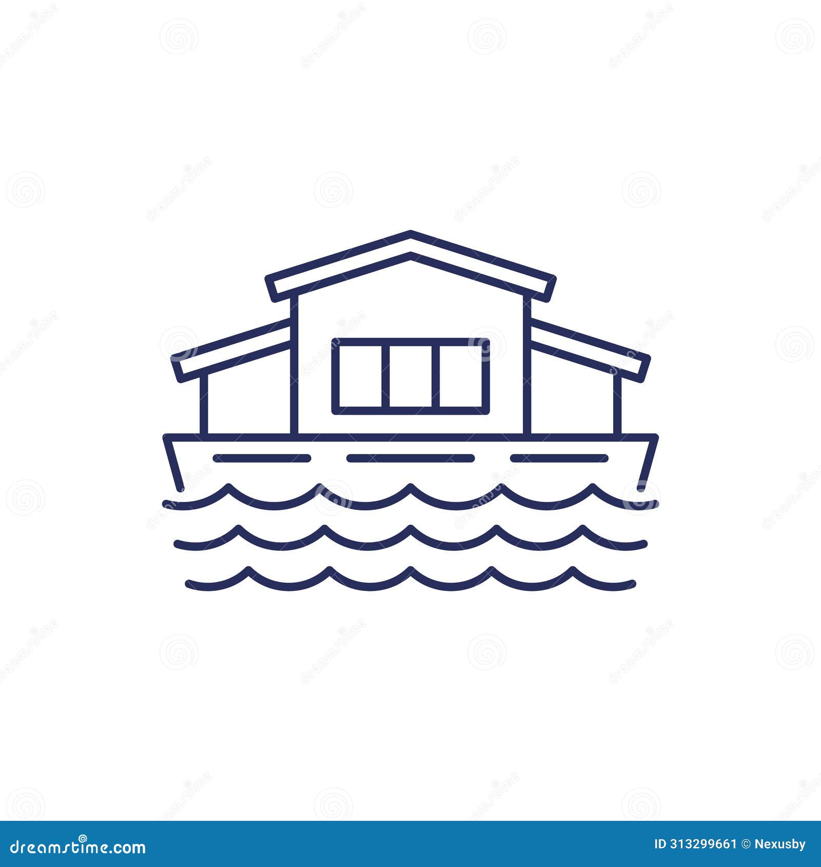 Houseboat, Float House Line Icon on White Stock Vector - Illustration ...