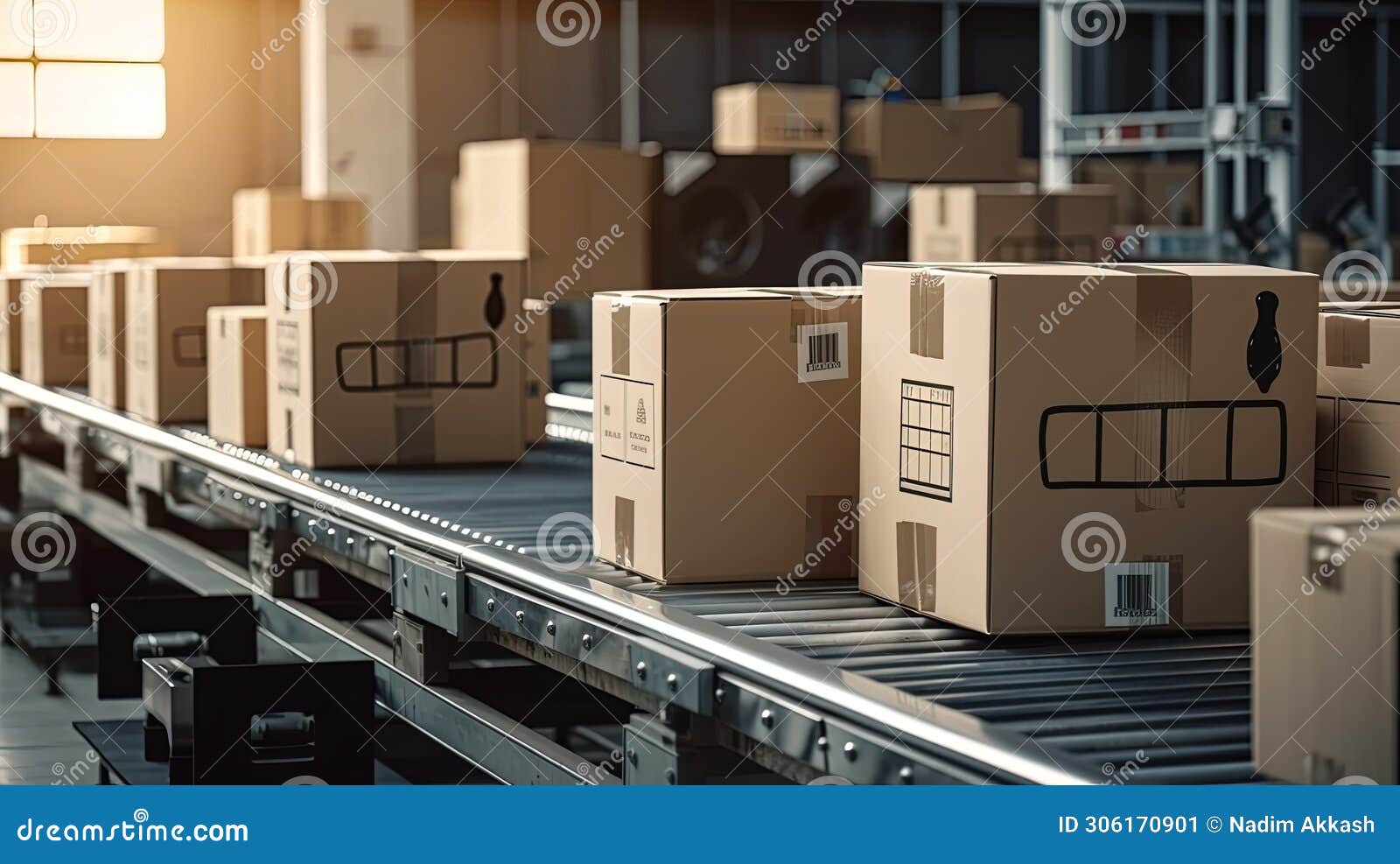Household Appliance in Cardboard Boxes on Conveyor Roller in Dis Stock ...