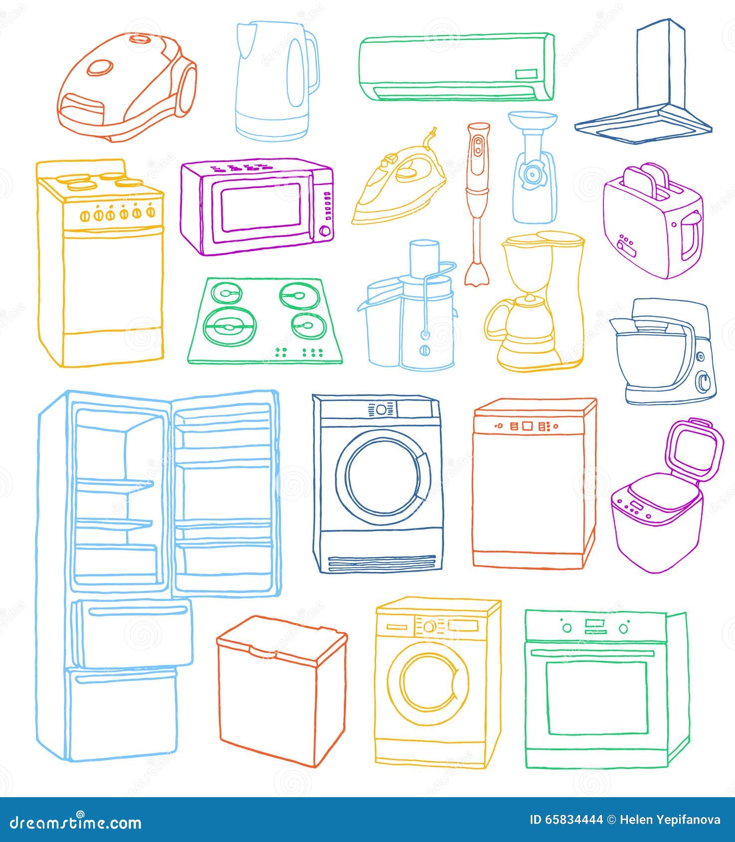 Household Appliances Hand Drawn Set Stock Vector - Illustration of ...