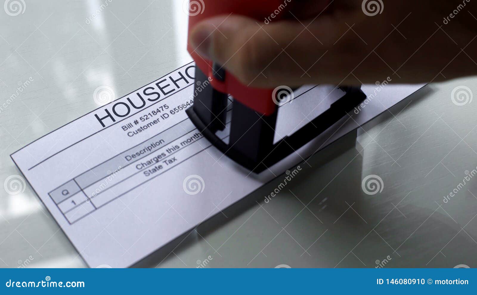 Household Bill, Hand Stamping Rectangular Seal on Document, Services ...