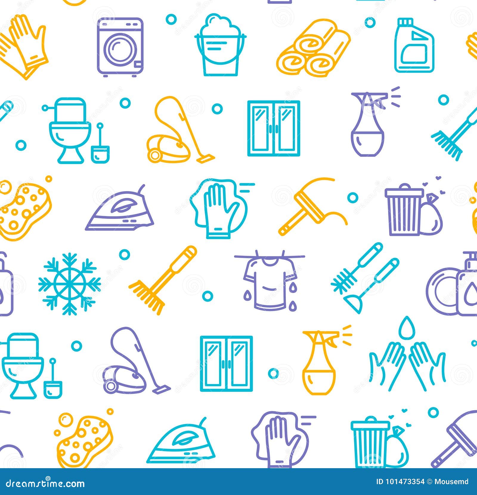 Household and Cleaning Tools Pattern Background on a White. Vector ...