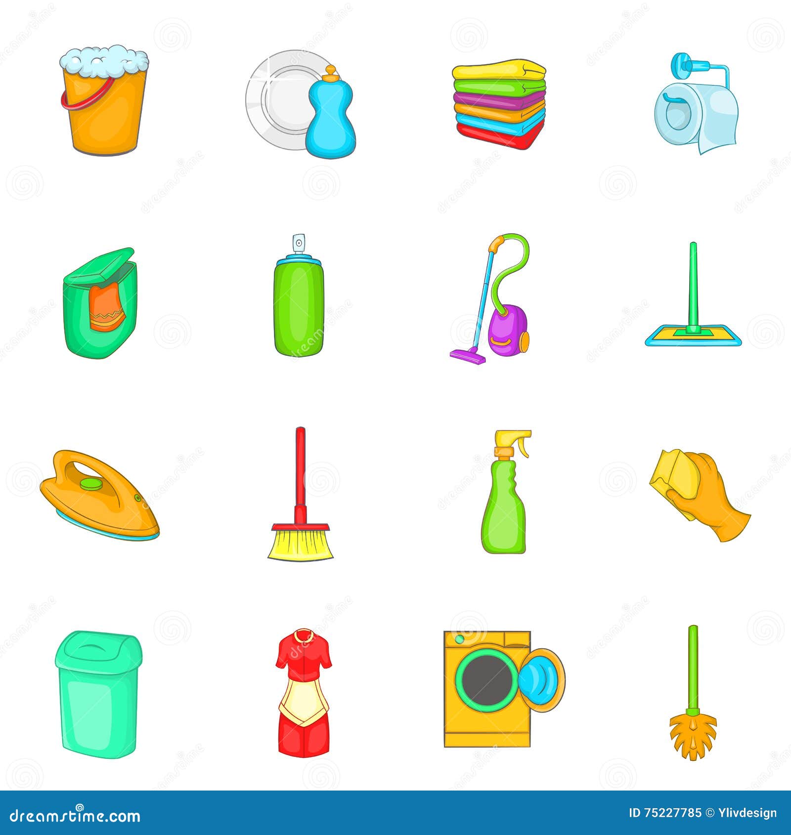 Household Elements Icons Set, Cartoon Style Stock Vector - Illustration ...