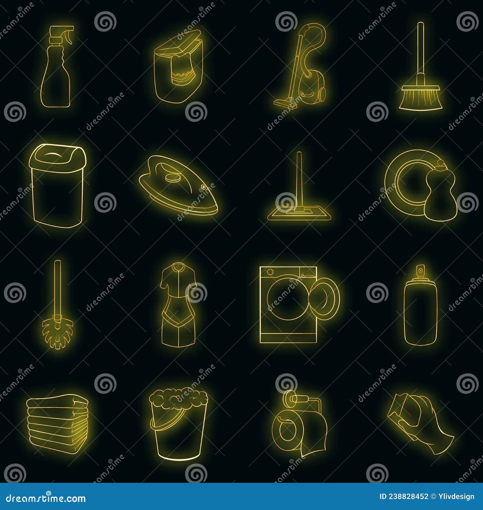 Household Elements Icons Set Vector Neon Stock Vector - Illustration of ...