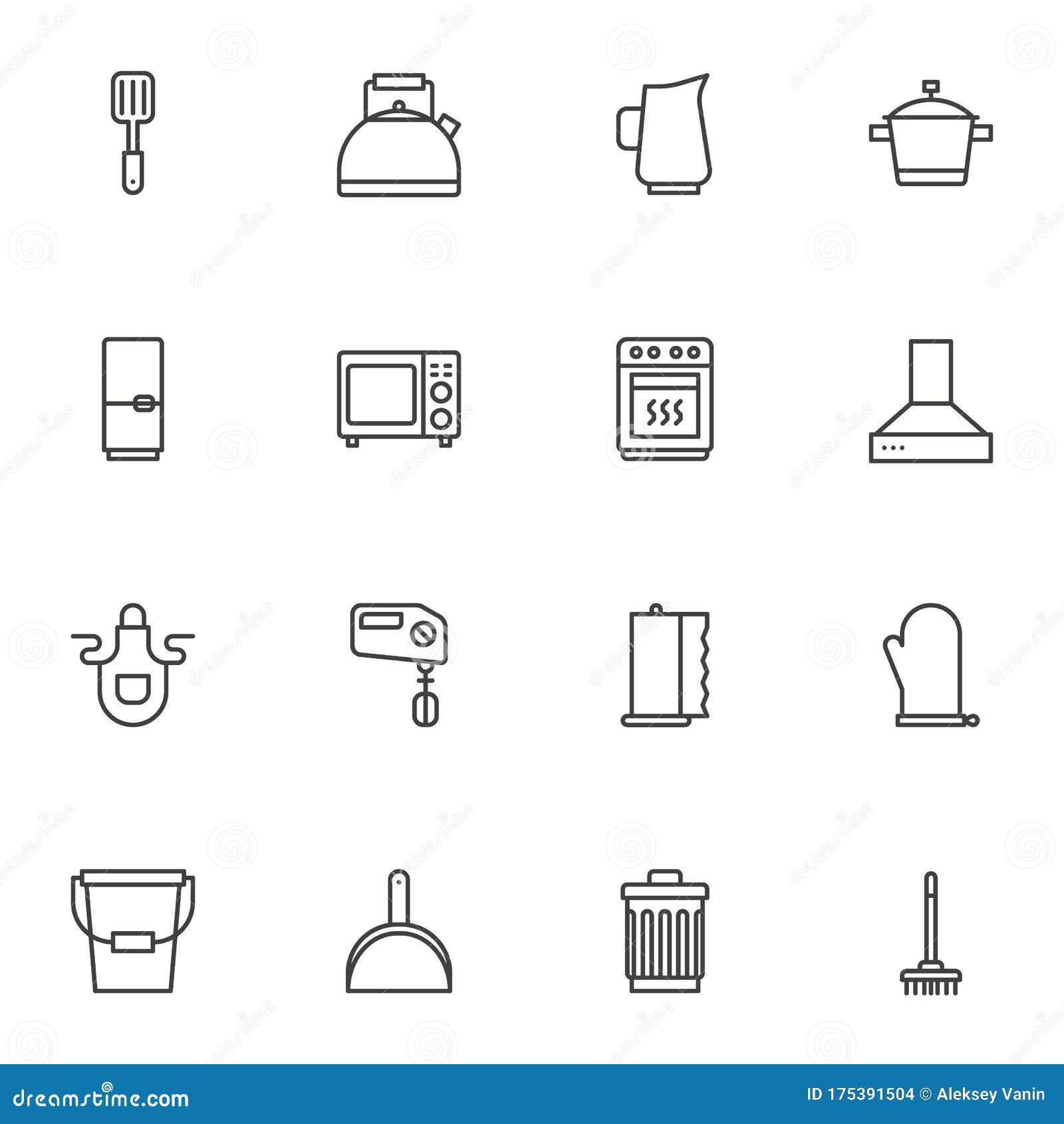 Household Elements Line Icons Set Stock Vector - Illustration of kitchenware, collection: 175391504