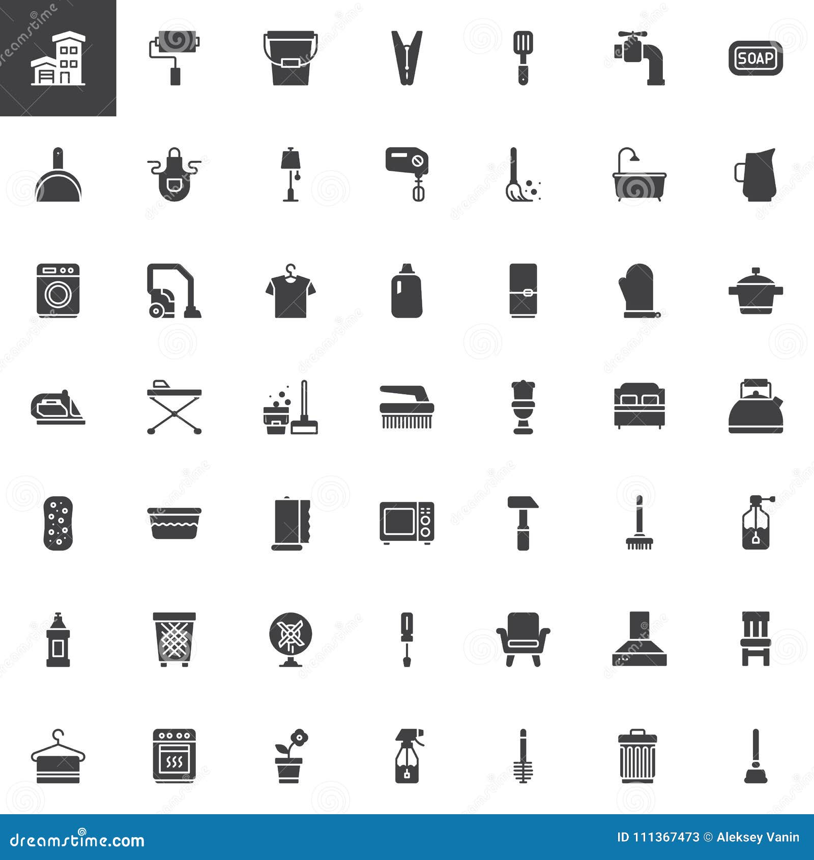 Household Elements Vector Icons Set Stock Vector - Illustration of ...