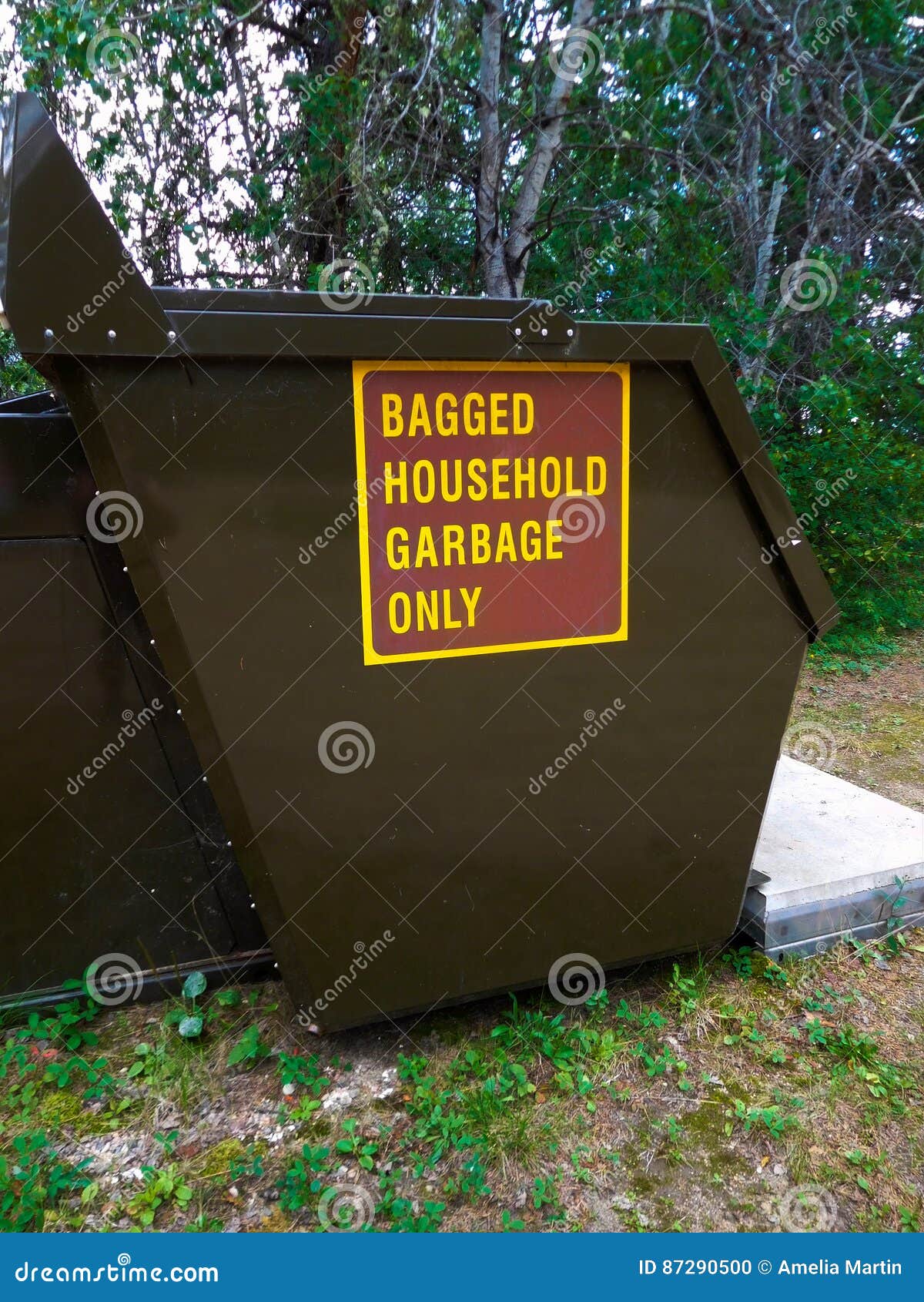 Household Garbage only Dumpster in Campground Stock Photo - Image of ...