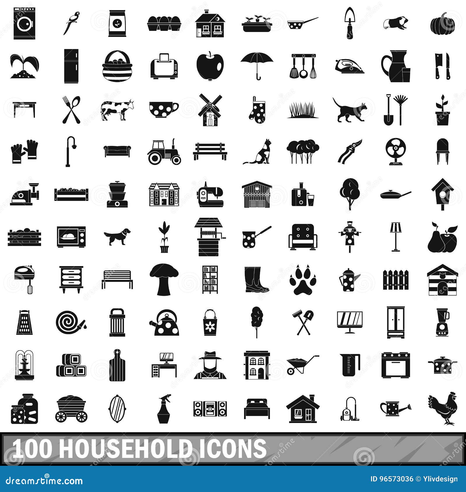 100 Household Icons Set, Simple Style Stock Vector - Illustration of ...
