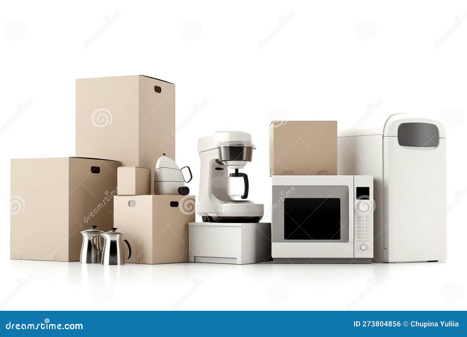 Household Kitchen Appliances and Home Electronics in Carboard Boxes ...