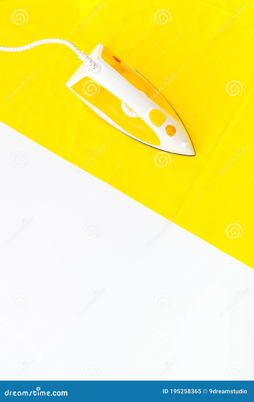 Household Laundry Ironing Concept. Iron with Clothes Top View Stock ...