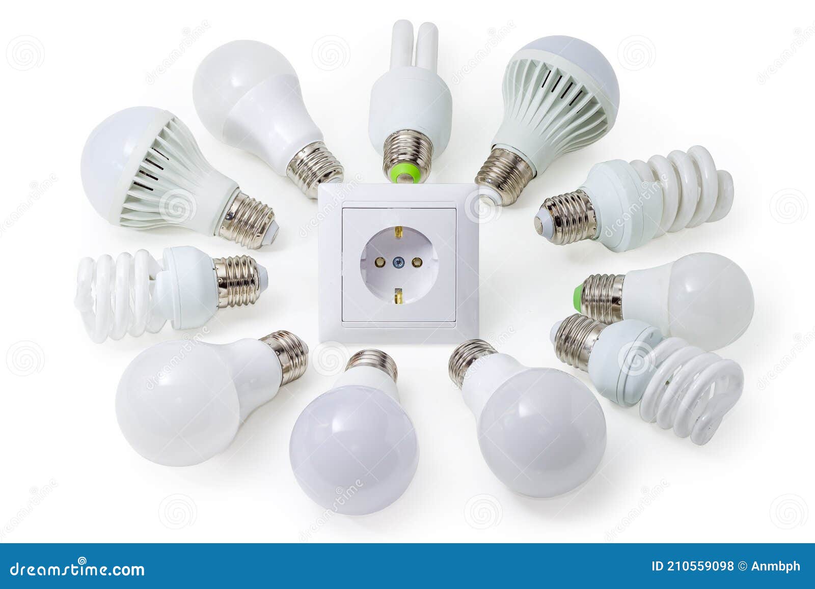 Household LED Lamps and Compact Fluorescent Lamps Around Socket Outlet ...