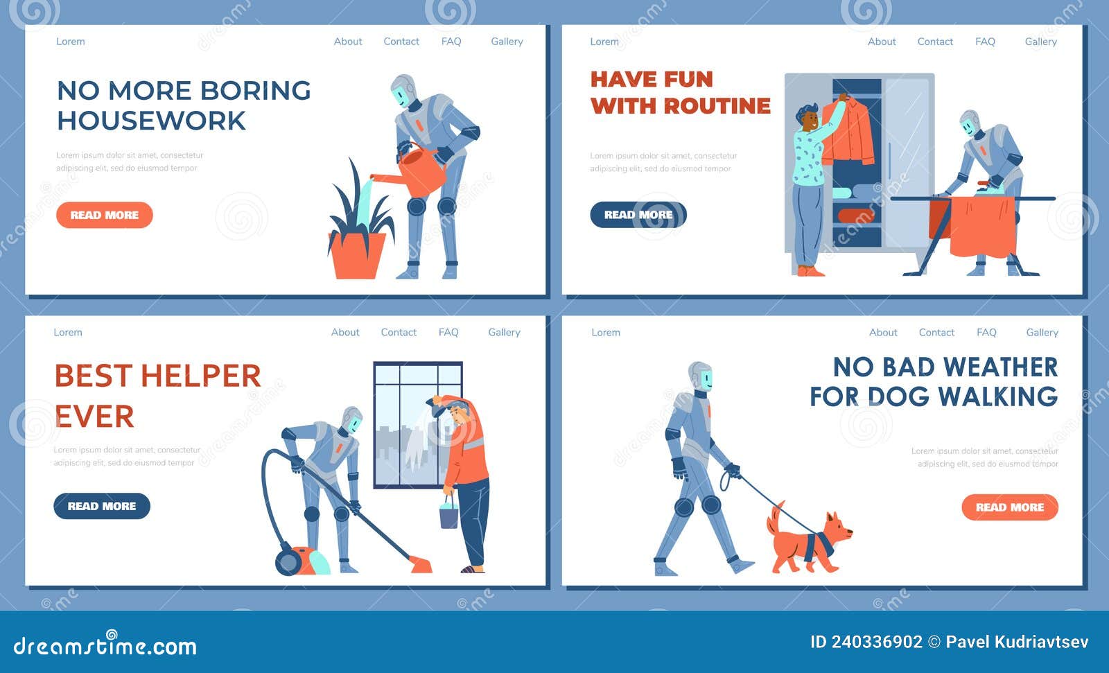 Household Robot Helper Technology Website Banners Set, Flat Vector ...