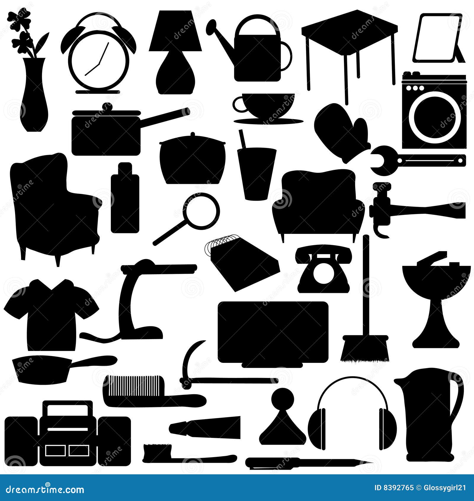 Household Silhouettes Items Royalty Free Stock Photo - Image: 8392765