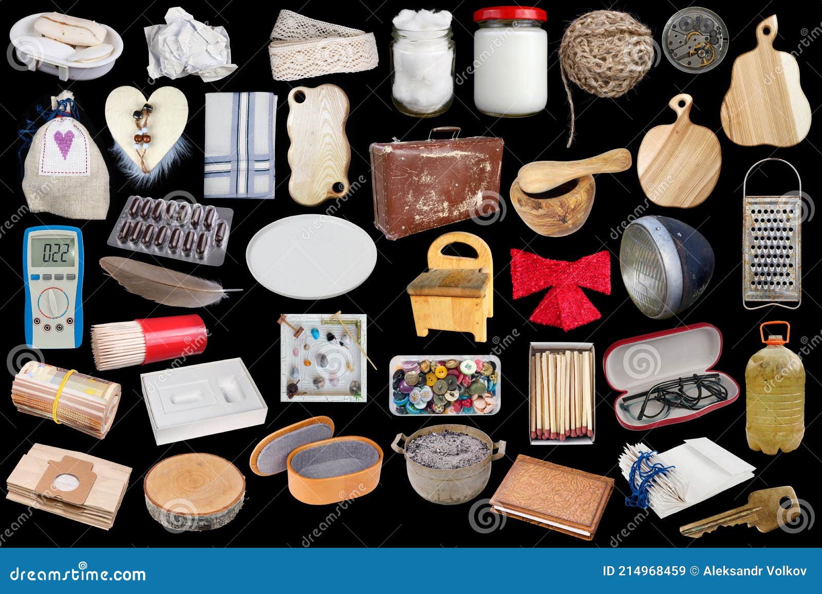 Household Simple Objects Set Isolated on Black Stock Image - Image of ...
