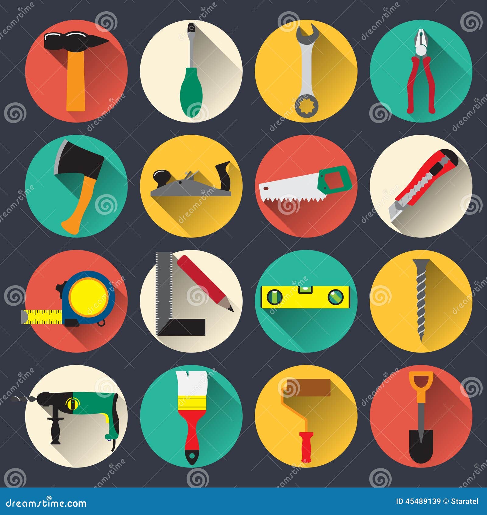 Set Of Household Tools. Cartoon Images Of Saw, Wrench, Pliers, Hammer ...