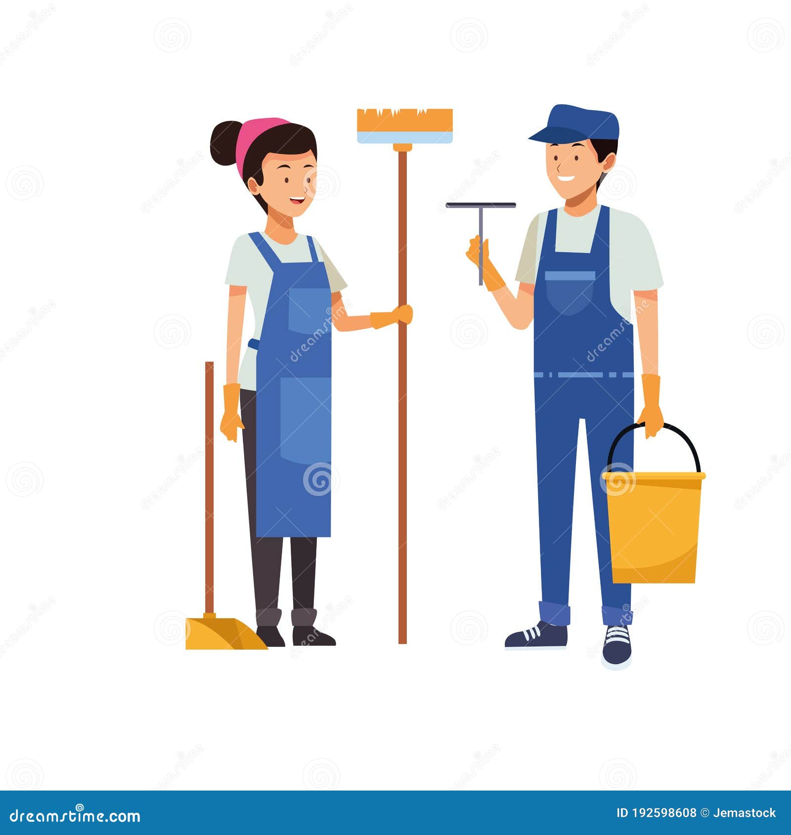 Housekeeping Couple Workers with Tools Characters Stock Vector ...