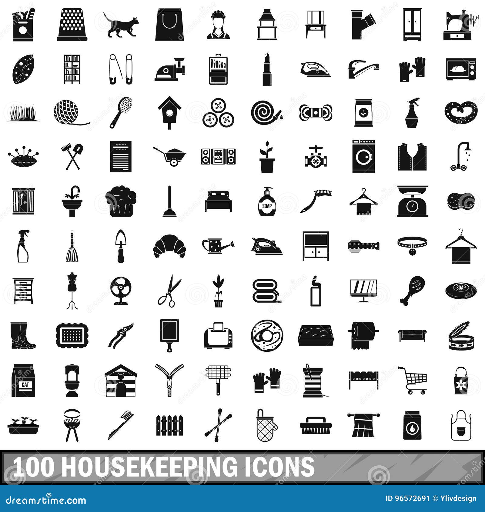 100 Housekeeping Icons Set, Simple Style Stock Vector - Illustration of ...