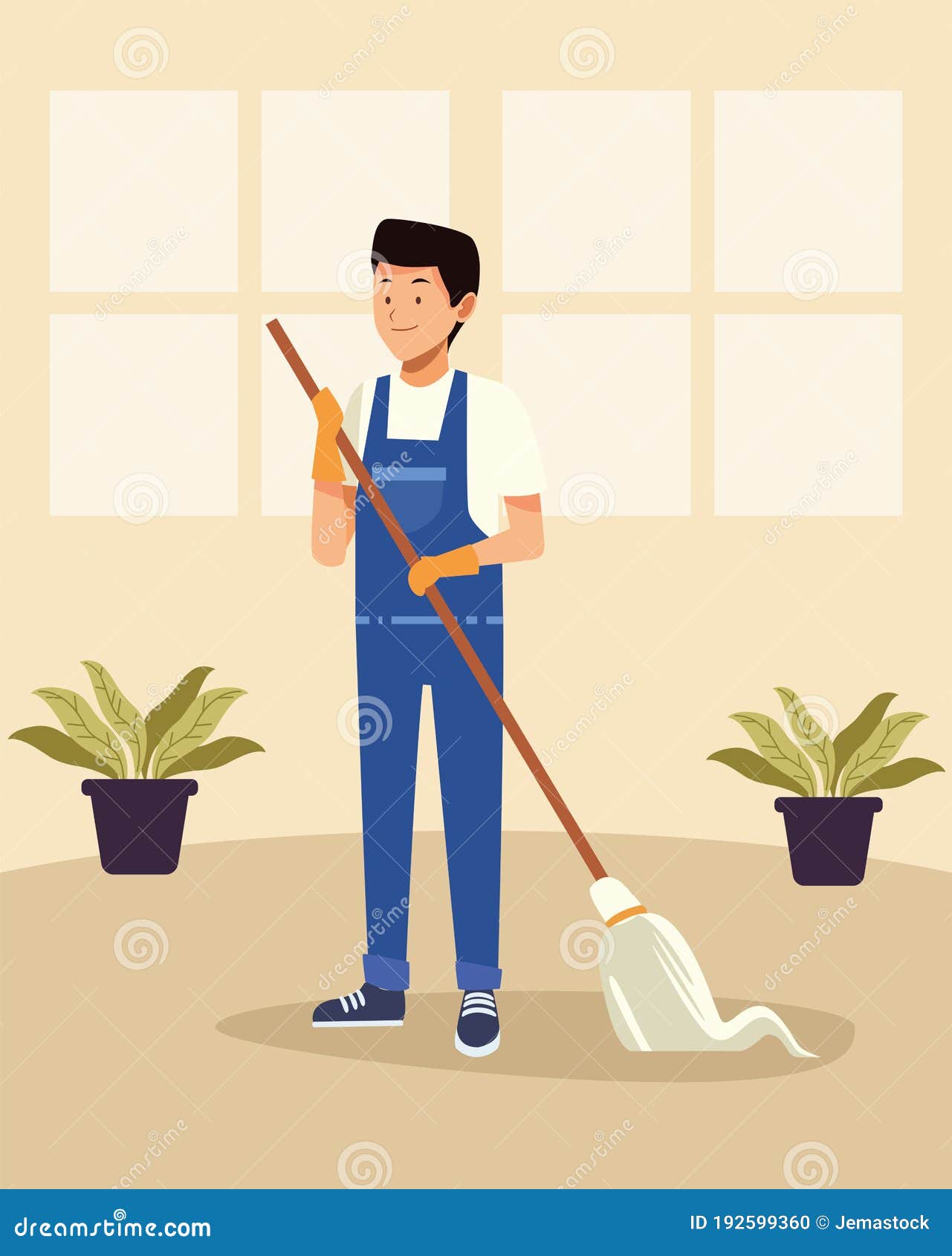 Housekeeping Male Worker with Mop Avatar Character Stock Vector ...