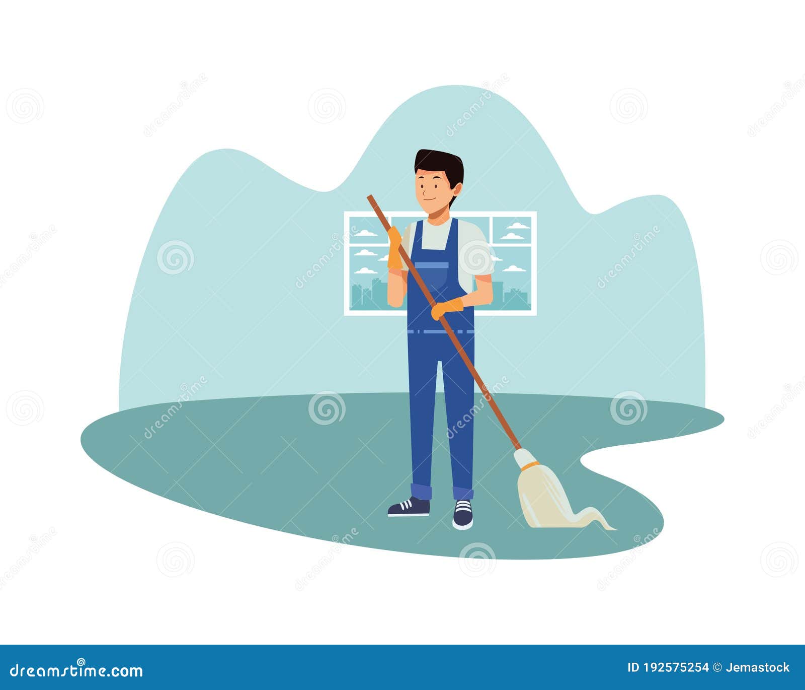 Housekeeping Male Worker With Bucket Avatar Character Cartoon Vector ...