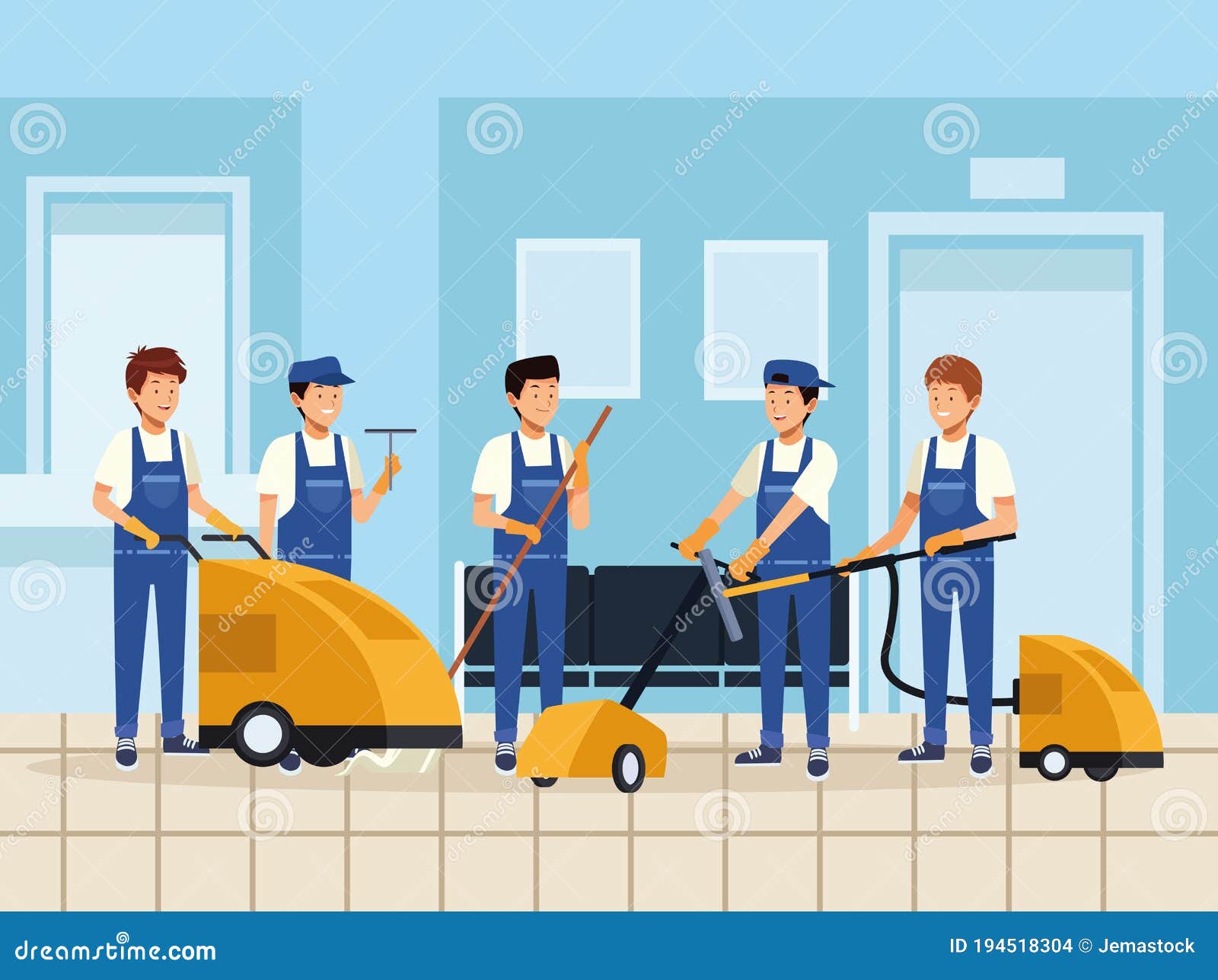 Housekeeping Male Worker With Toilet Trolley Cartoon Vector ...