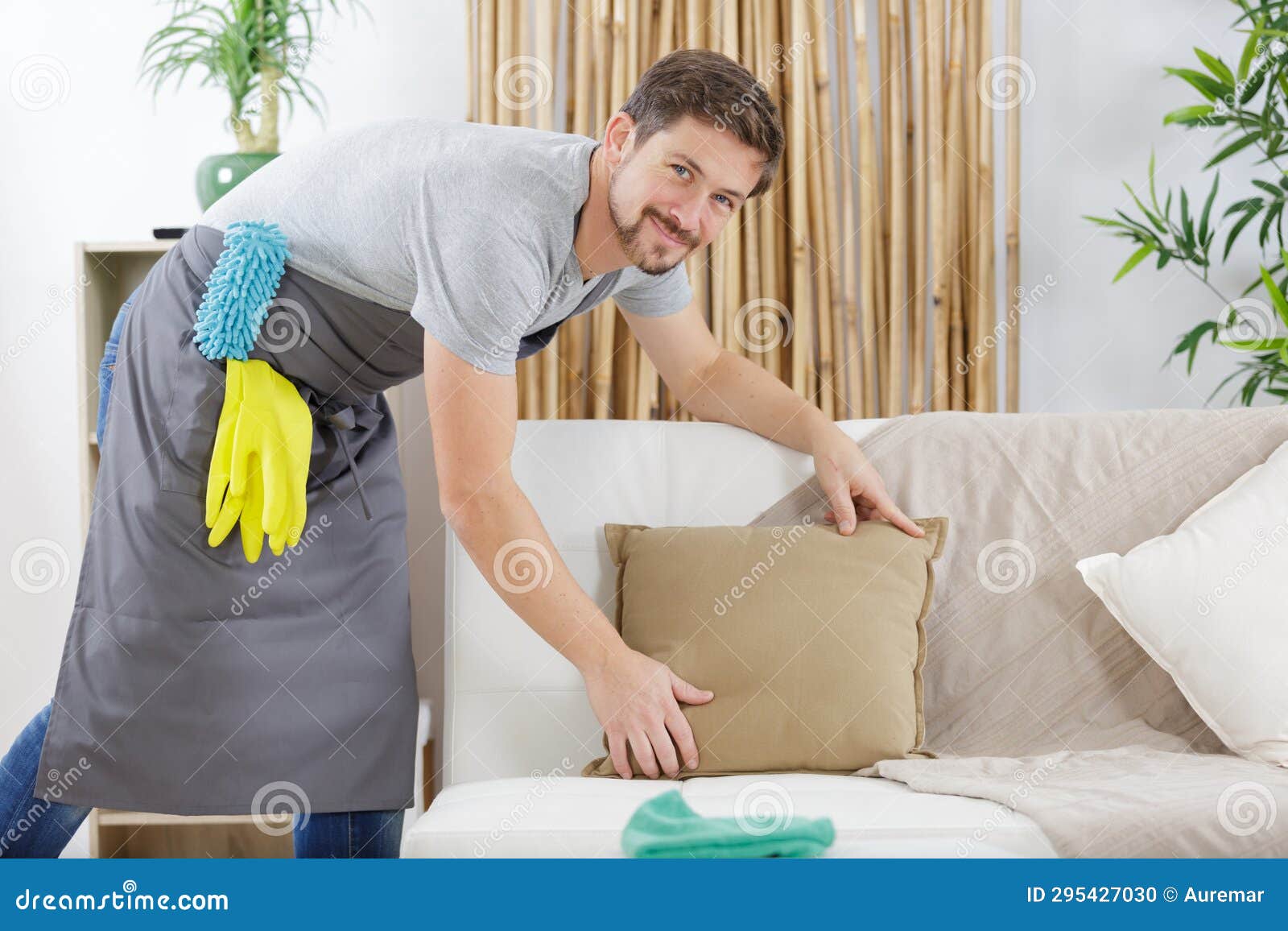 Housekeeping man at work stock photo. Image of housework - 295427030