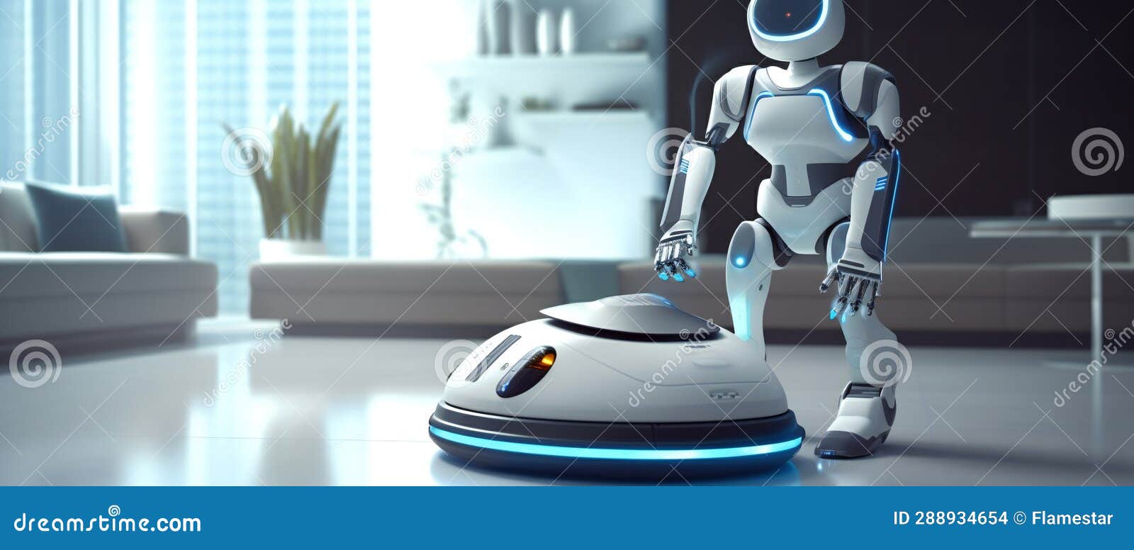 Housekeeping Robot Maid Operating a Vacuum Stock Illustration ...