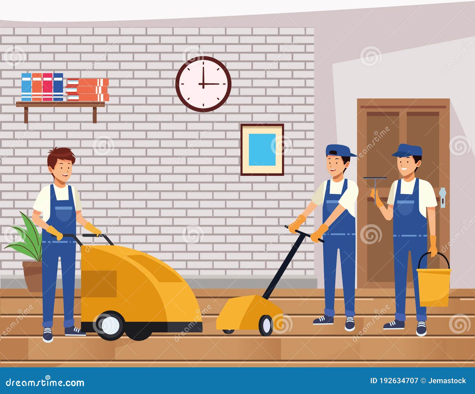 Housekeeping Team Workers With Equipment Tools Vector Illustration ...