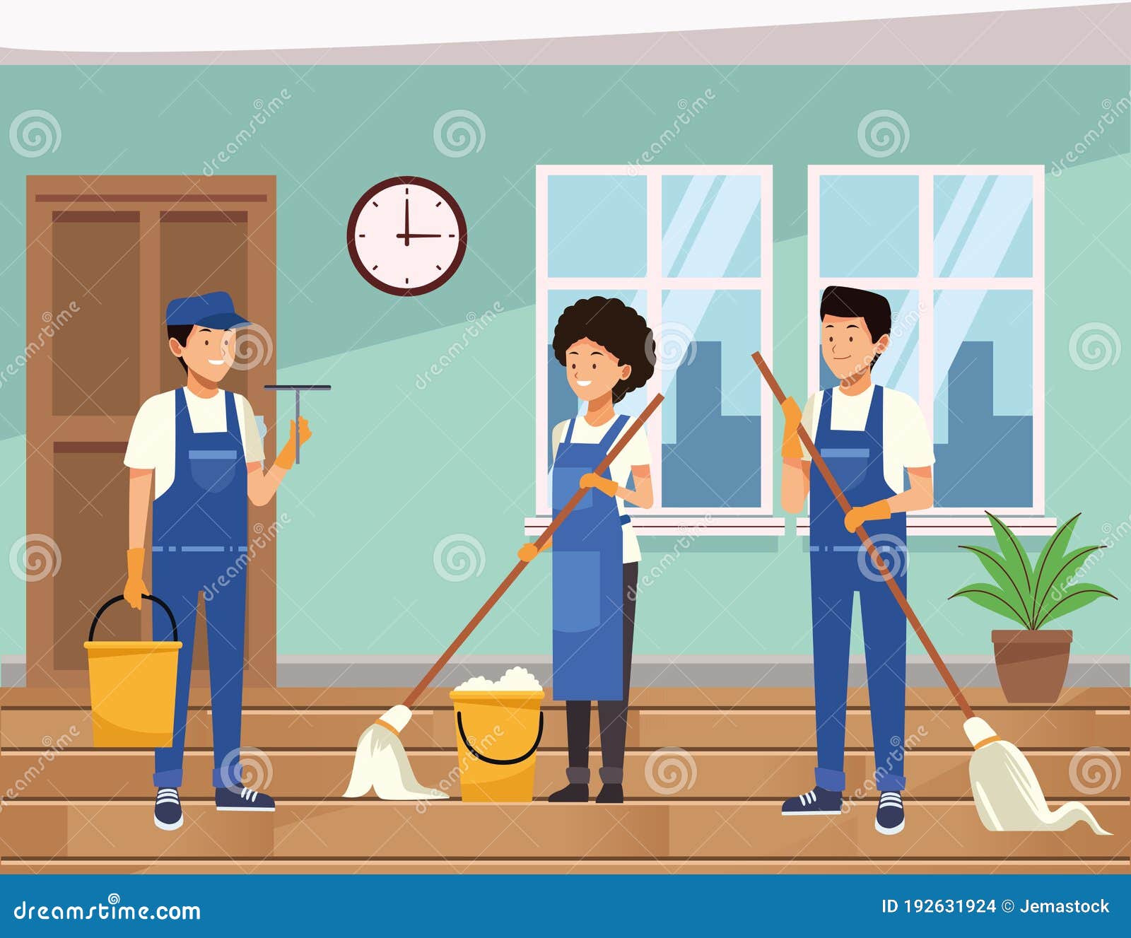 Workers Cleaning World Map Cartoon Vector | CartoonDealer.com #28423251