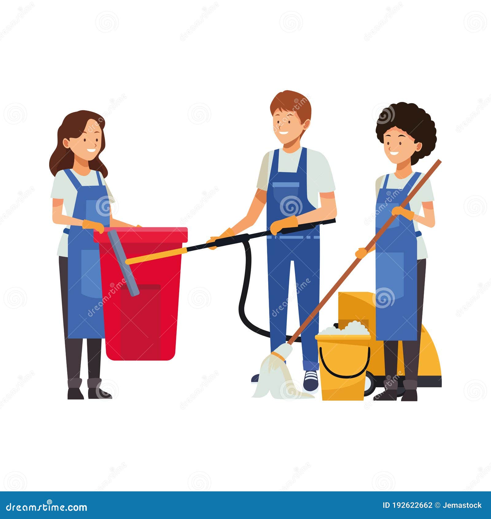 Housekeeping Team Workers with Equipment Tools Stock Vector ...