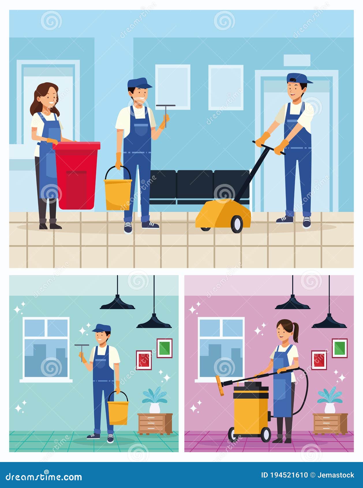 Housekeeping Team Workers with Equipment Tools Stock Vector ...