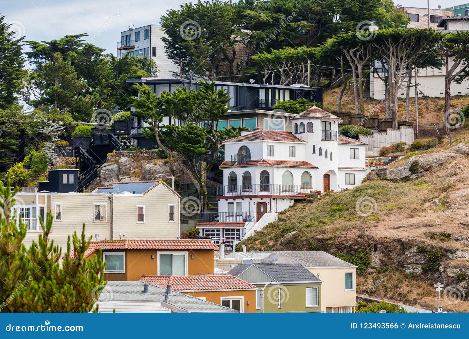 Houses Built on One of the Steep Hills of San Francisco Stock Photo ... Houses Built on One of the Steep Hills of San Francisco Stock Photo ...