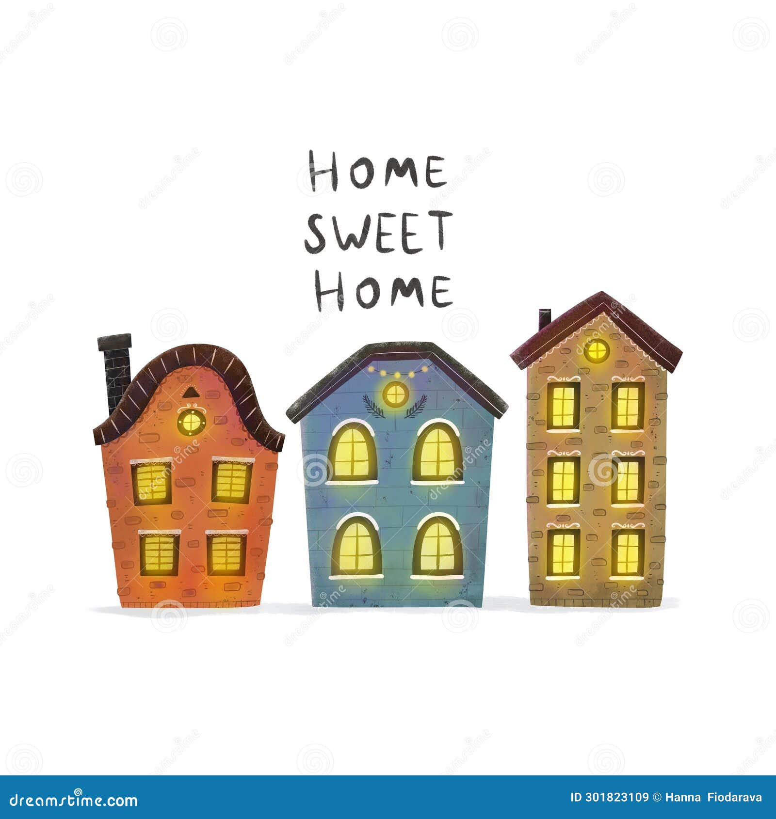 Home Sweet Home. Cartoon House, Hand Drawing Lettering, Decor Elements ...