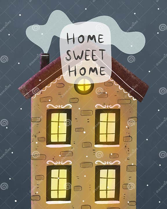 Home Sweet Home. Cartoon House, Hand Drawing Lettering, Decor Elements ...