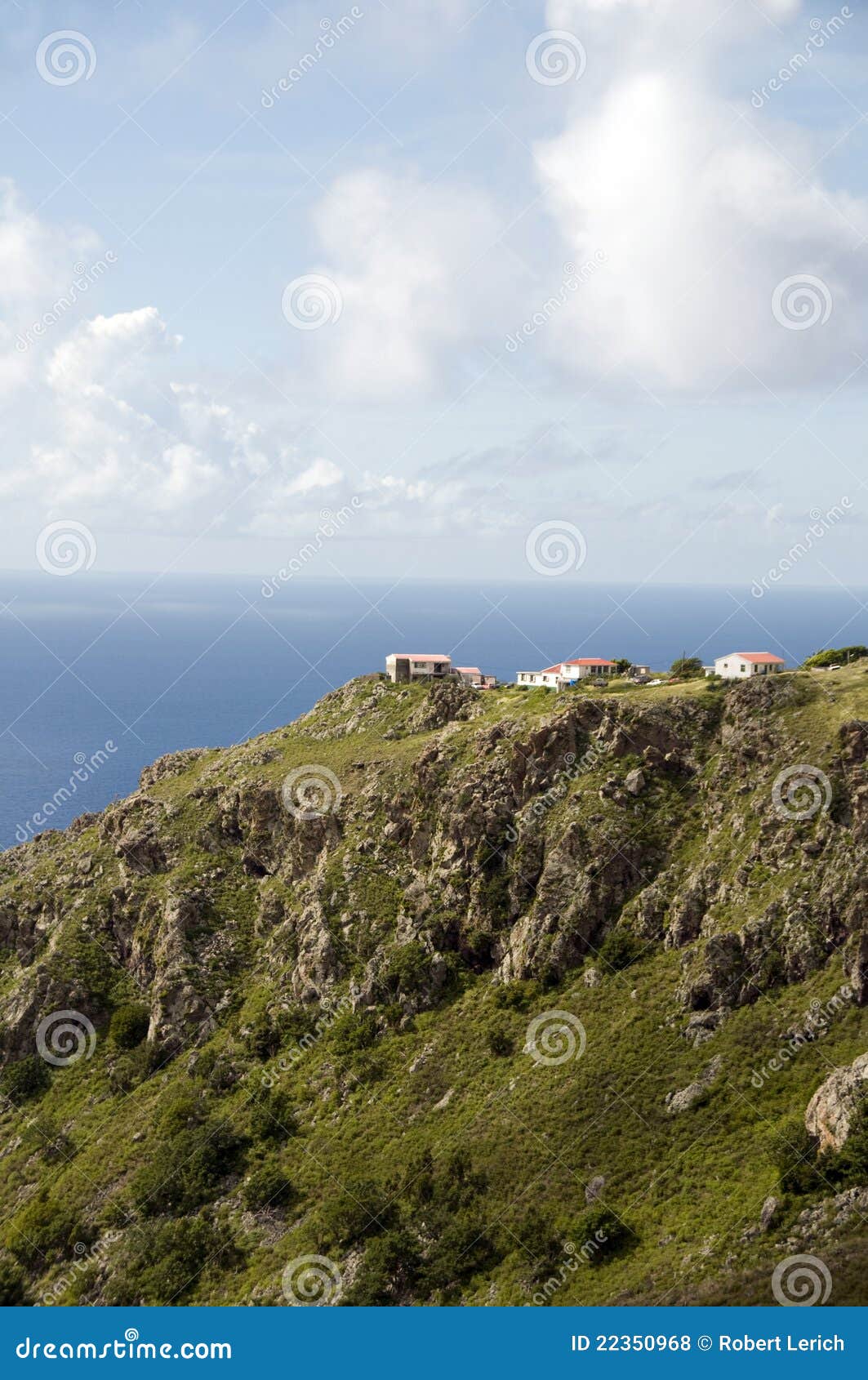Houses on Cliff Saba Dutch Netherlands Antilles Stock Photo - Image of ...